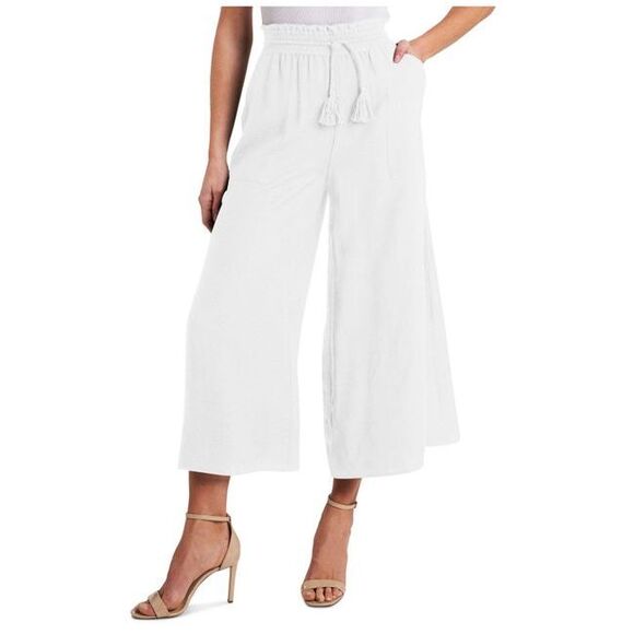 CeCe | Pants & Jumpsuits | Cece Womens White Pocketed Tie Smocked Wide ...
